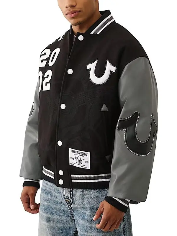 True Religion Overt Buddha Boxy Varsity Jacket - Jet Black