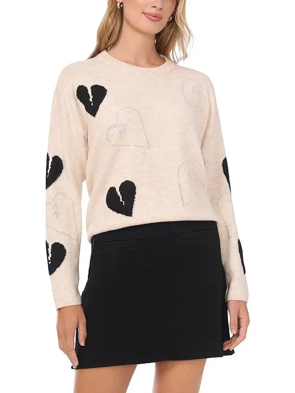 Vince Camuto Many Hearts Crewneck Sweater - Malted