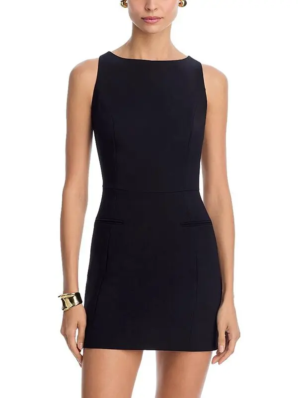 French Connection Whisper Boat Neck Mini Dress - Black