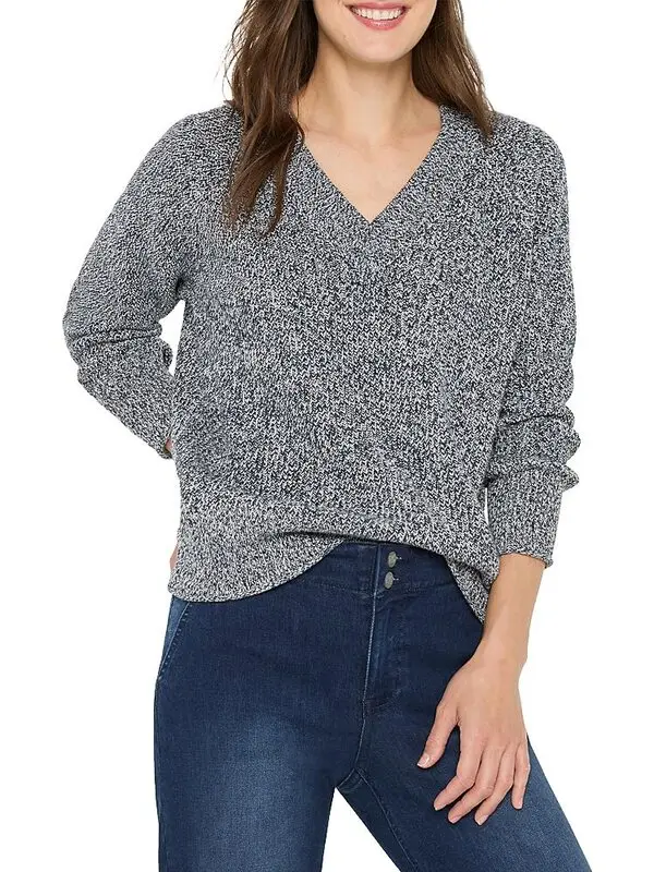 NIC+ZOE V-neck Shaker Stitch Sweater - Indigo Mix