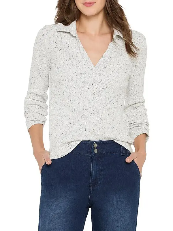 NIC+ZOE Ribbed Long Sleeve Polo Top - Reflection