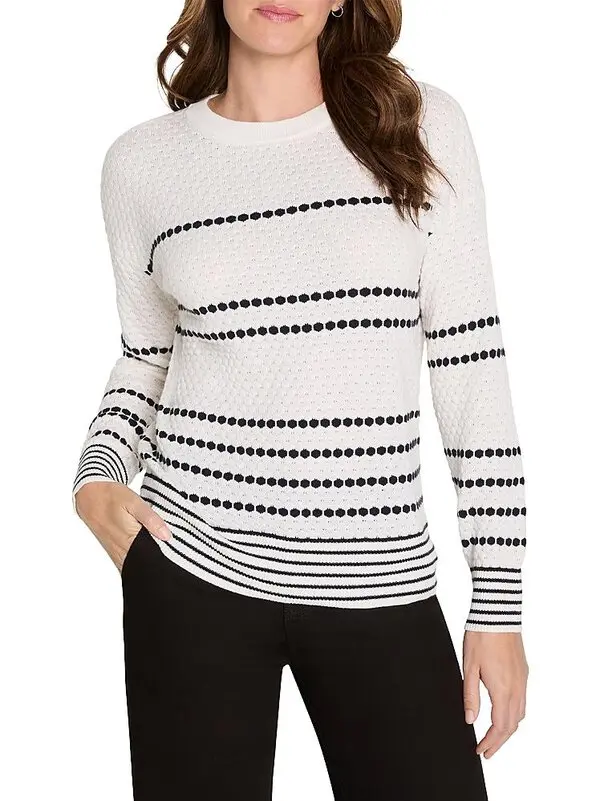NIC+ZOE Cotton Cashmere Patterned Crew Neck Sweater - Cream Multi
