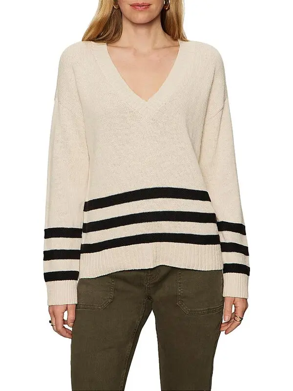 Sanctuary Classic V-neck Cotton Sweater - Light Oat