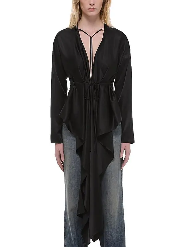 Helmut Lang Draped Silk Top - Black