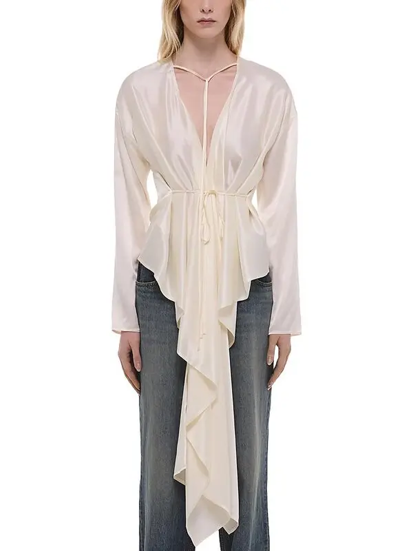 Helmut Lang Silk Draped Scarf Top - Ivory