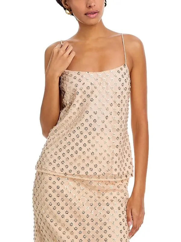 MILLY Rylan Sequin Embroidered Tank Top - Nude