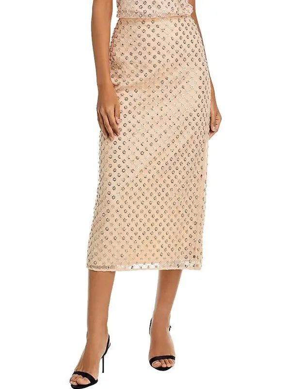 MILLY Rosemary Sequin Embroidered Skirt - Nude
