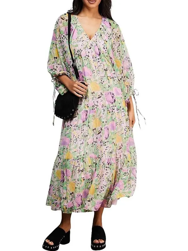 WAREHOUSE Chiffon Batwing Midi Dress - Floral