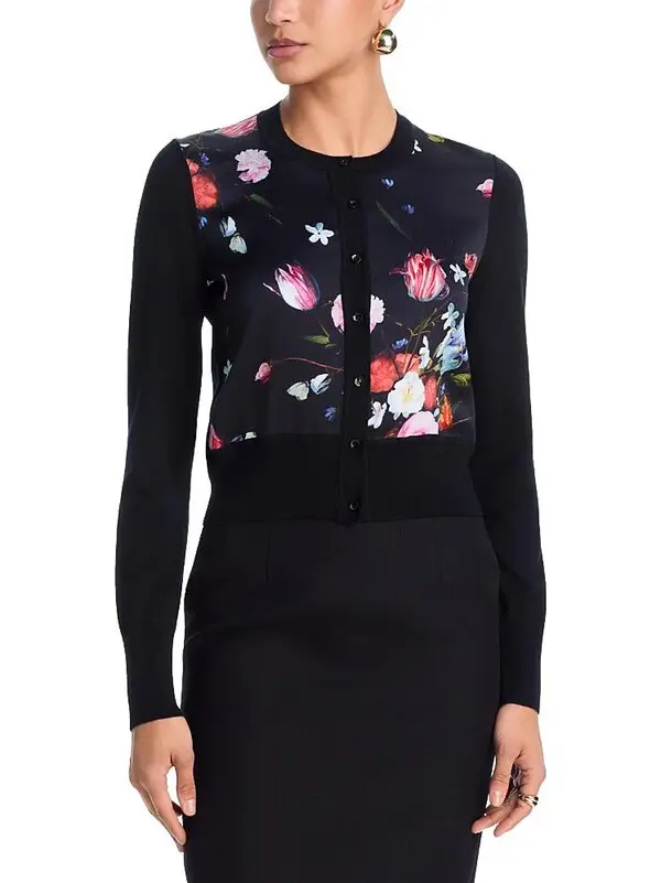 Erdem Floral Cropped Cardigan - Dutch Flower Painting Bla
