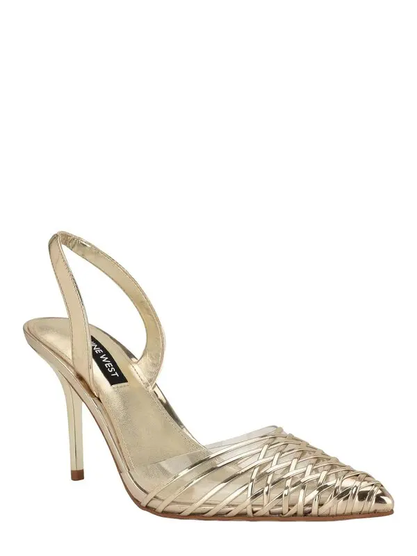 Nine West Pemma Slingback Pointed Cap Toe Pumps - Gold