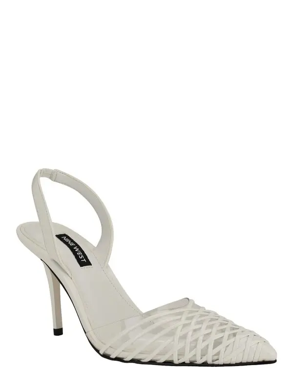 Nine West Pemma Slingback Pointed Cap Toe Pumps - White