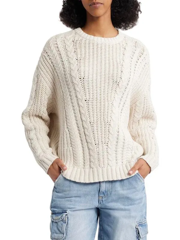 PACSUN Oversized Cable Stitch Cotton Sweater - Ivory