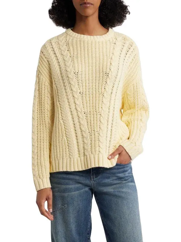 PACSUN Oversized Cable Stitch Cotton Sweater - Yellow