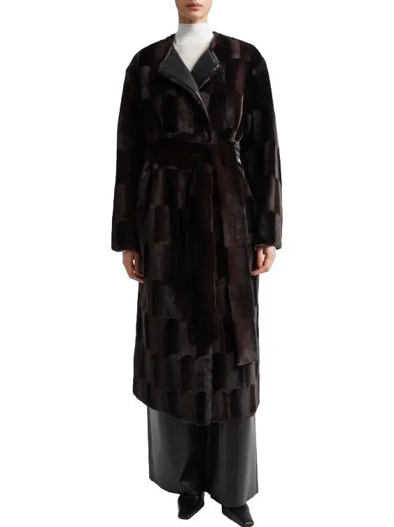 STAND STUDIO Isa Reversible Faux Fur & Faux Leather Coat - Dark Brown/black