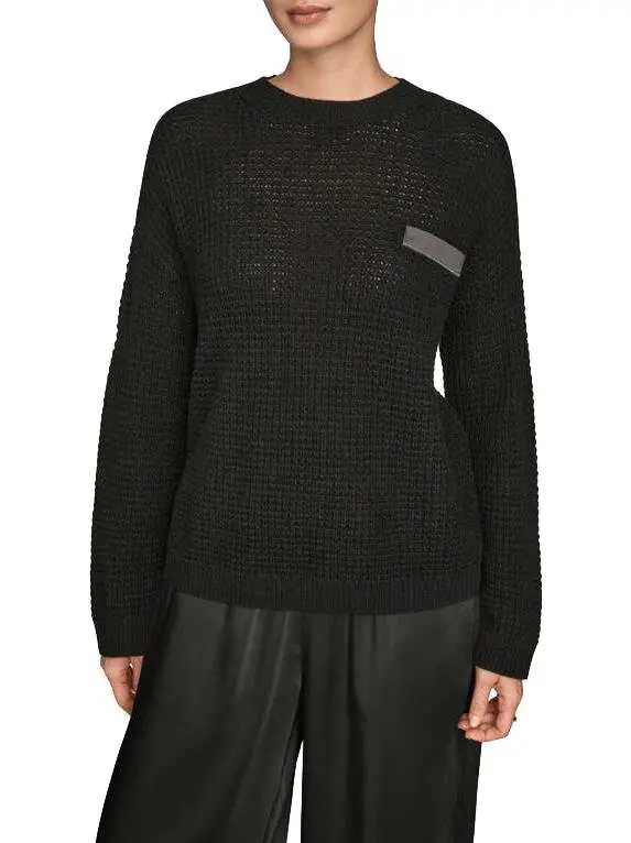 Donna Karan New York Waffle-stitch Wool & Cashmere Sweater With Pocket Detail - Black/silver