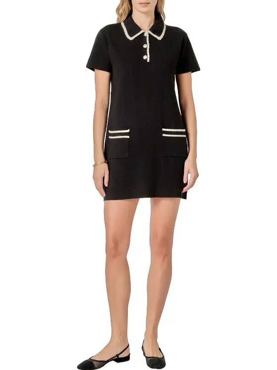 English Factory Scalloped Polo Minidress - Black/white