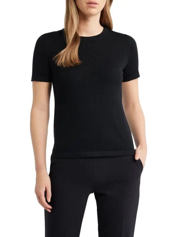 Anne Klein Luxe Washable Short Sleeve Wool Sweater - Anne Black