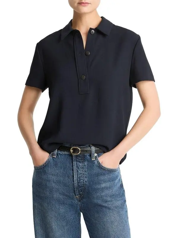 Vince Short Sleeve Crepe Polo Shirt - Coastal