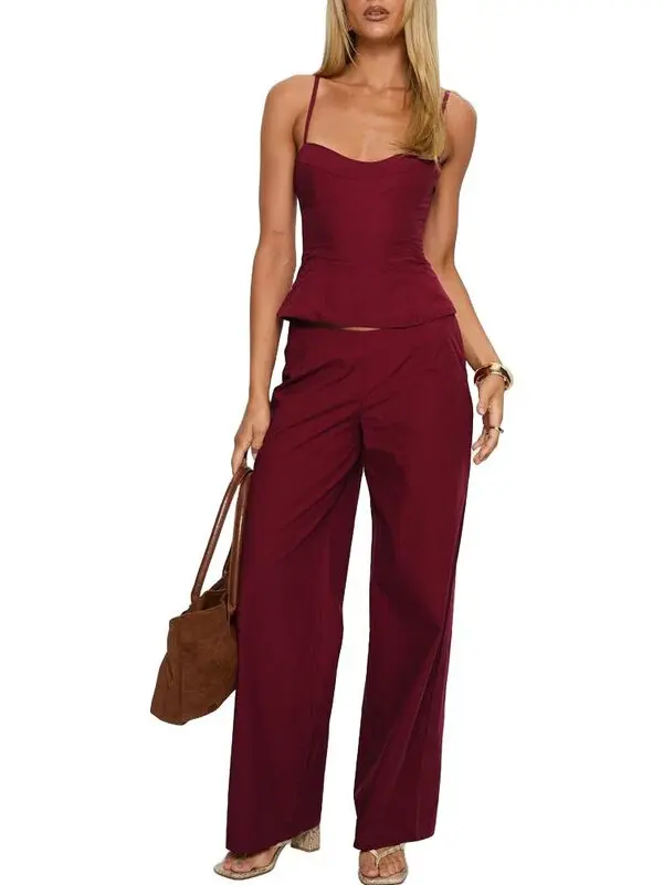 Princess Polly Kierstyn Cotton Camisole & Pants Set - Currant