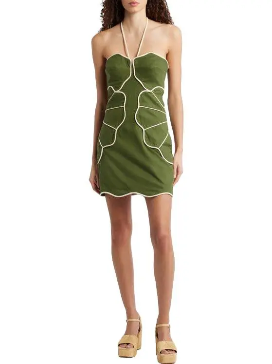 Farm Rio Wavy Halter Mini Dress - Green