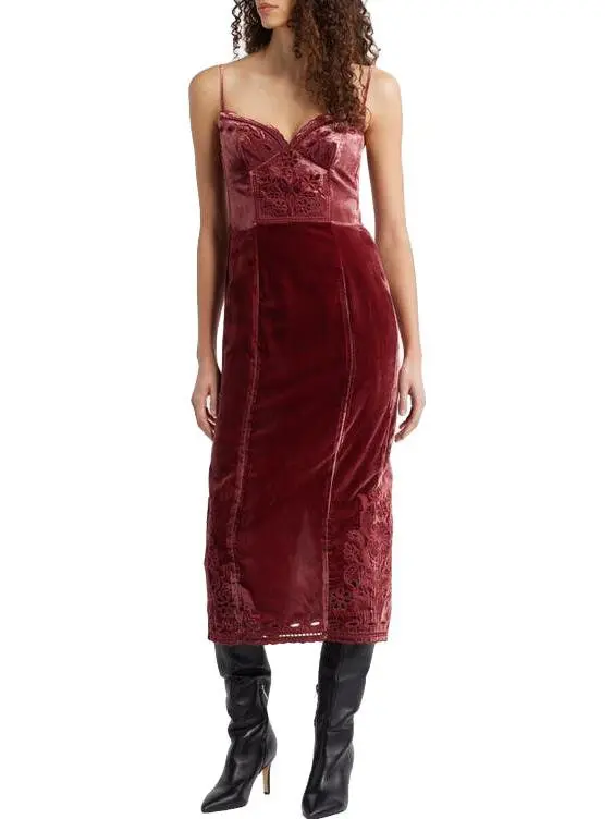 Farm Rio Floral Cut-out Velvet Party Dress - Burgundy