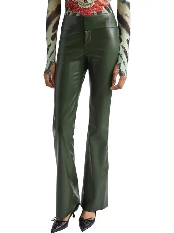 Alice + Olivia Olivia Faux Leather Flared Pants - Dark Olive