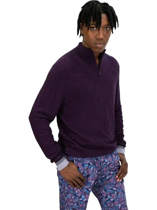 LORDS OF HARLECH Quinn Quarter-zip Merino Wool Sweater - Plum