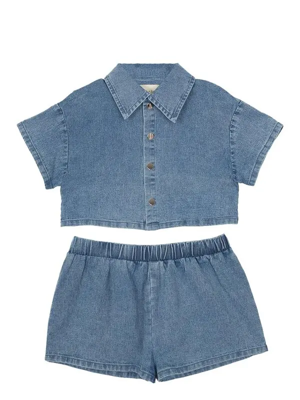 MABEL + HONEY Zoey Denim Two-piece Short Set - Blue
