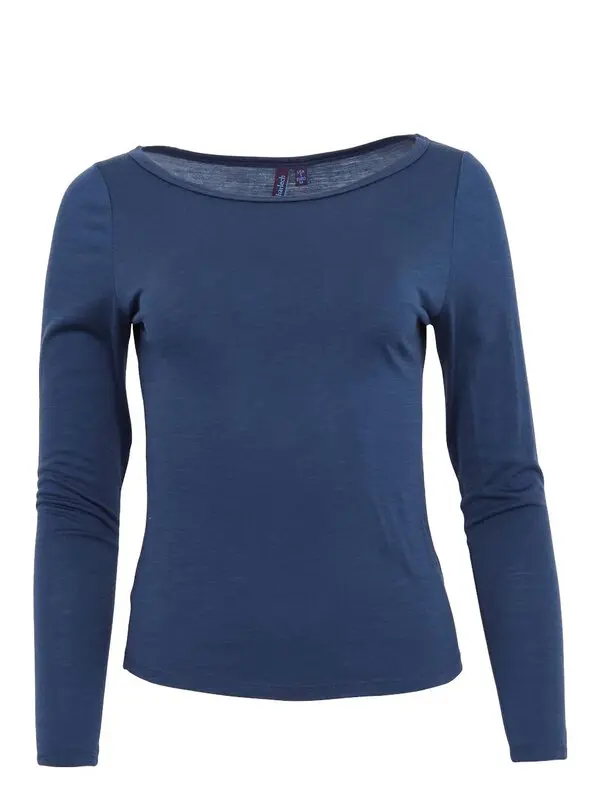 LORDS OF HARLECH Carly Merino Long Sleeve Boatneck Shirt - Navy