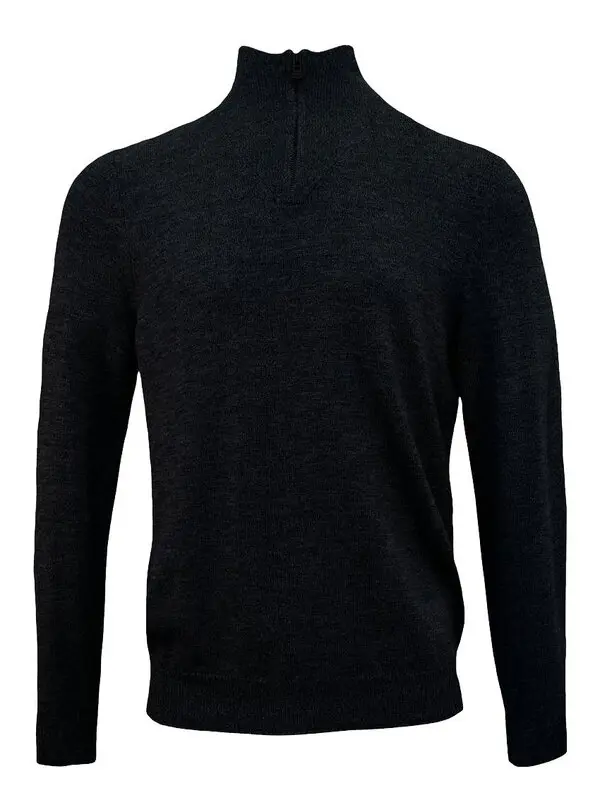 LORDS OF HARLECH Quest Fully Fashioned Quarter-zip Merino Sweater - Black Solid