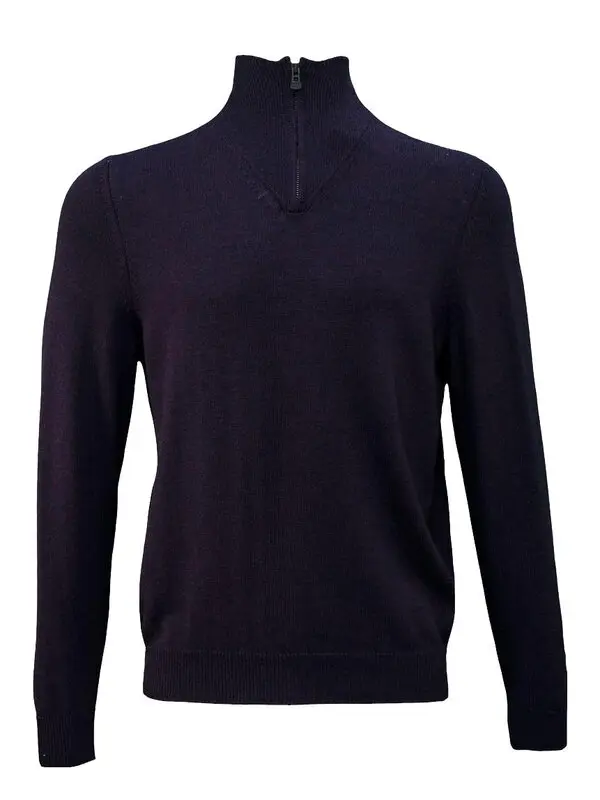 LORDS OF HARLECH Quest Fully Fashioned Quarter-zip Merino Sweater - Navy Plum Twist