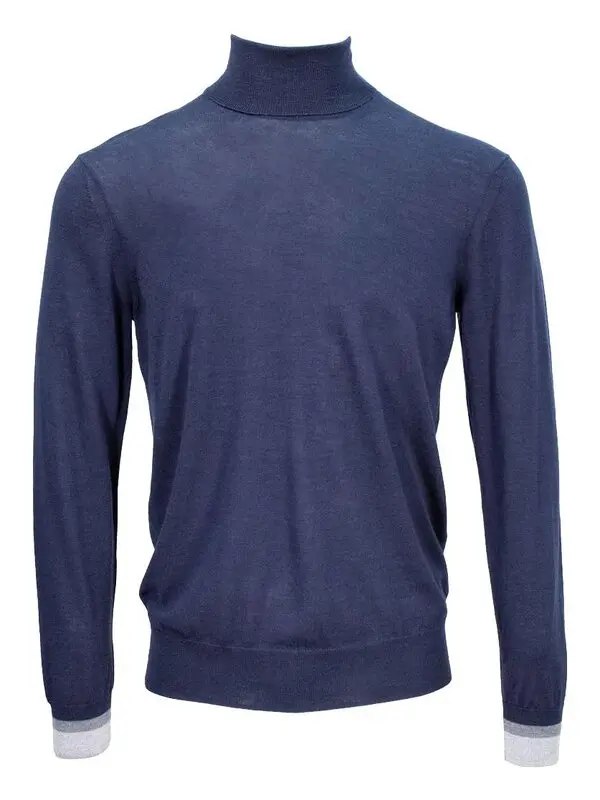 LORDS OF HARLECH Ronald Merino Wool Turtleneck Sweater - Navy