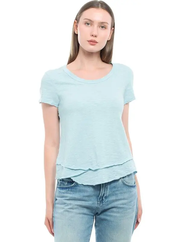 WILT CLOTHING Short Sleeve Mock Layer Tee - Baby Blue