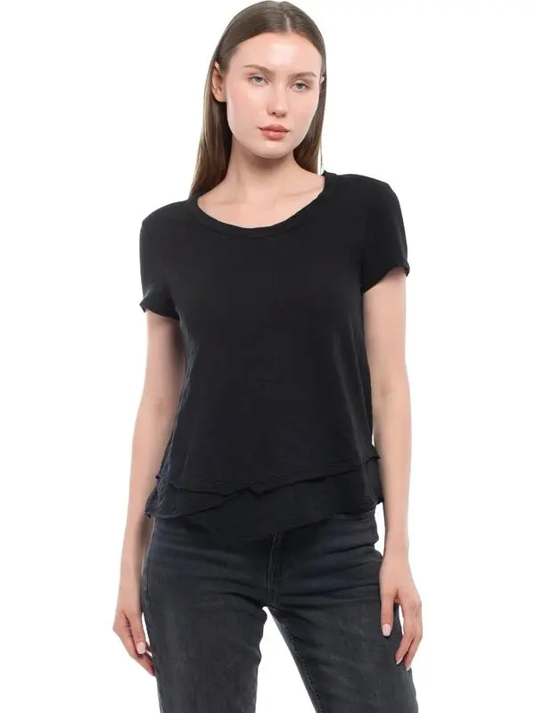 WILT CLOTHING Short Sleeve Mock Layer Tee - Black