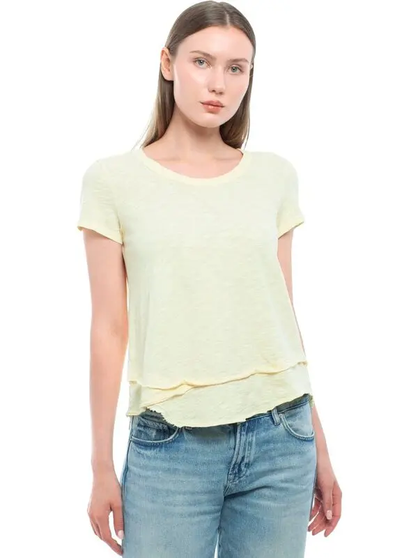 WILT CLOTHING Short Sleeve Mock Layer Tee - Daffodil
