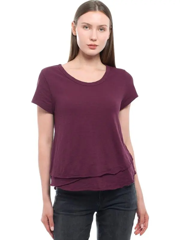 WILT CLOTHING Short Sleeve Mock Layer Tee - Dark Fig