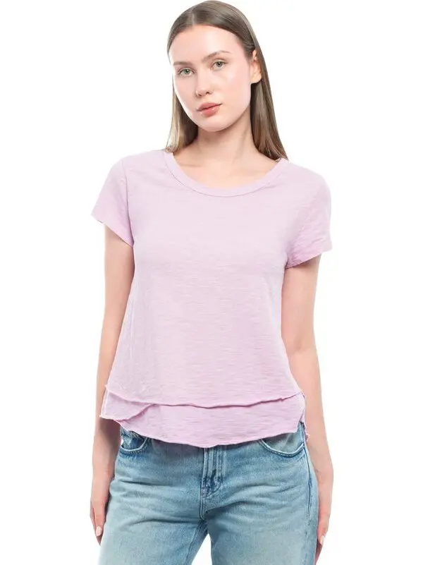 WILT CLOTHING Short Sleeve Mock Layer Tee - Mauve Mist