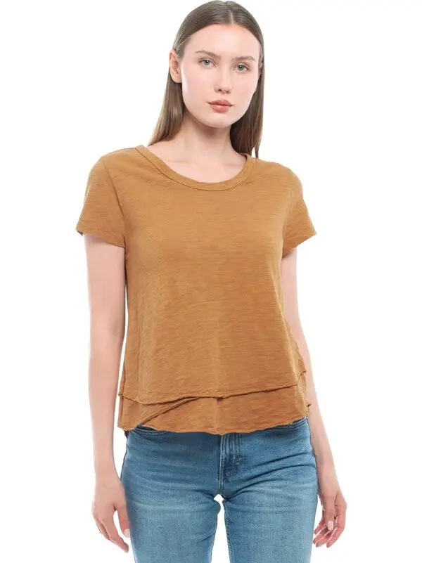 WILT CLOTHING Short Sleeve Mock Layer Tee - Medium Brown
