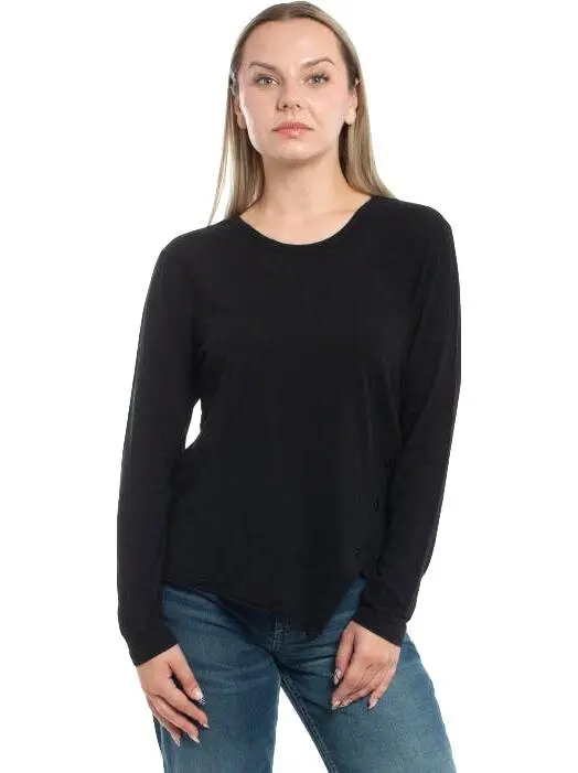 WILT CLOTHING Long Sleeve Henley Mock Double Layer Tee - Black