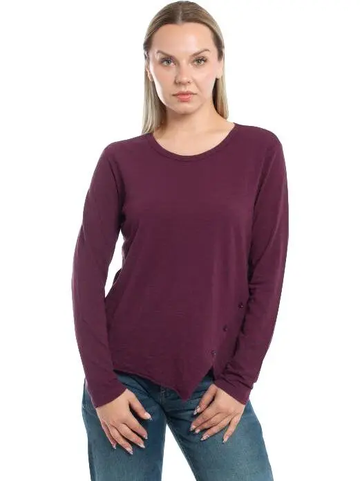 WILT CLOTHING Long Sleeve Henley Mock Double Layer Tee - Dark Fig