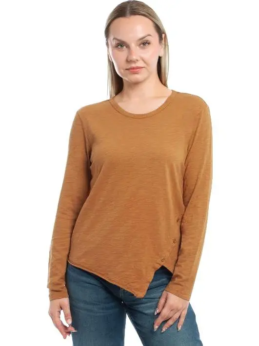 WILT CLOTHING Long Sleeve Henley Mock Double Layer Tee - Medium Brown