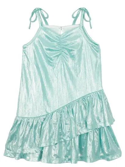ISOBELLA & CHLOE Metallic Dress With Ruffle Hem - Green