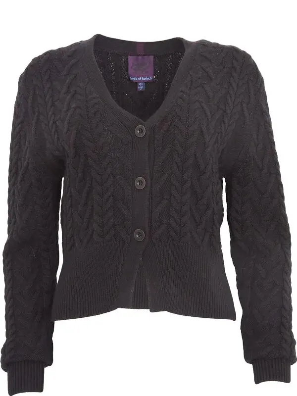 LORDS OF HARLECH Samantha Cashmere Blend Cable Knit Cardigan Sweater - Black