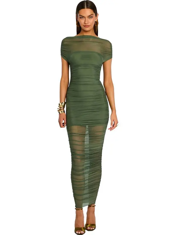 SEROYA Noel Mesh Midi Dress - Grove Green
