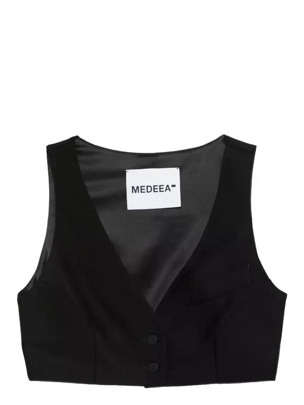 MEDEEA Button Pocket Cropped Vest - Black
