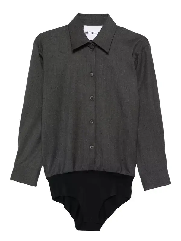 MEDEEA Button-front Shirt Bodysuit - Grey