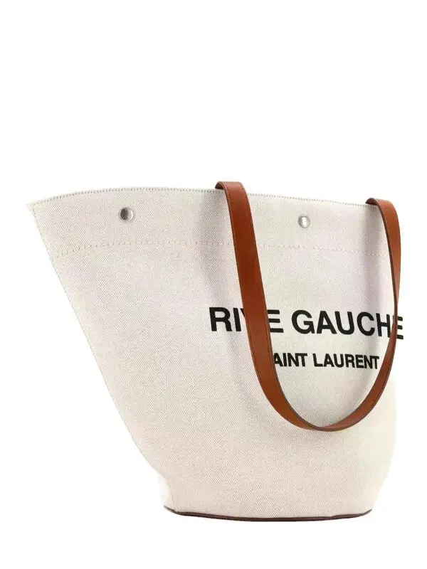 Saint Laurent Rive Gauche Trapezoid Tote Canvas Bucket Bag - Neutrals