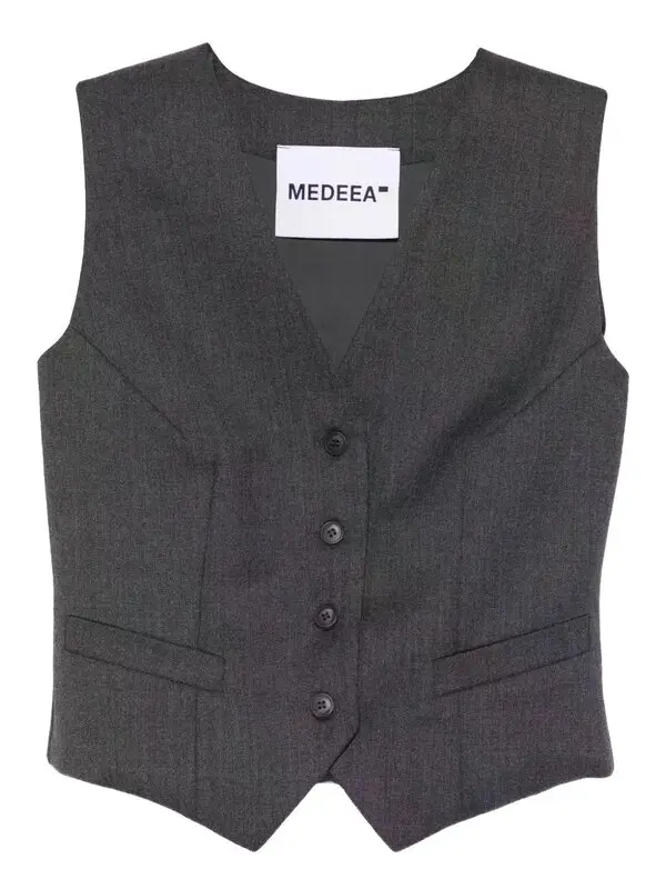 MEDEEA Button-front Waistcoat - Grey