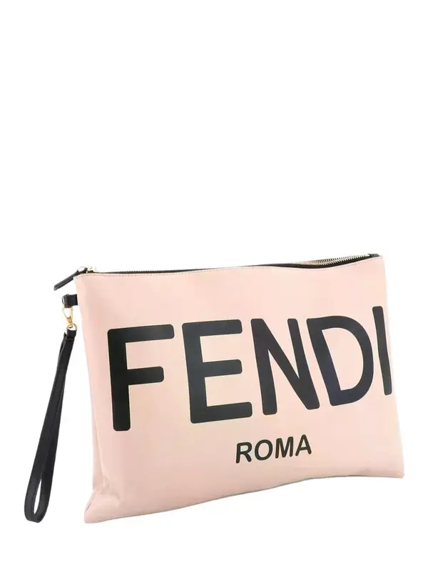 Fendi Logo Wristlet Printed Leather Clutch - Neutrals