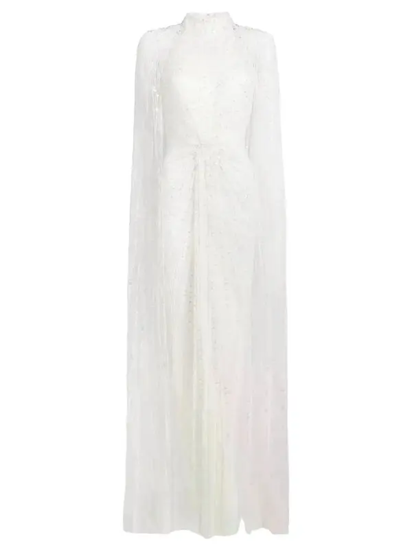 Jenny Packham Cairo Sequin Cape Maxi Dress - White